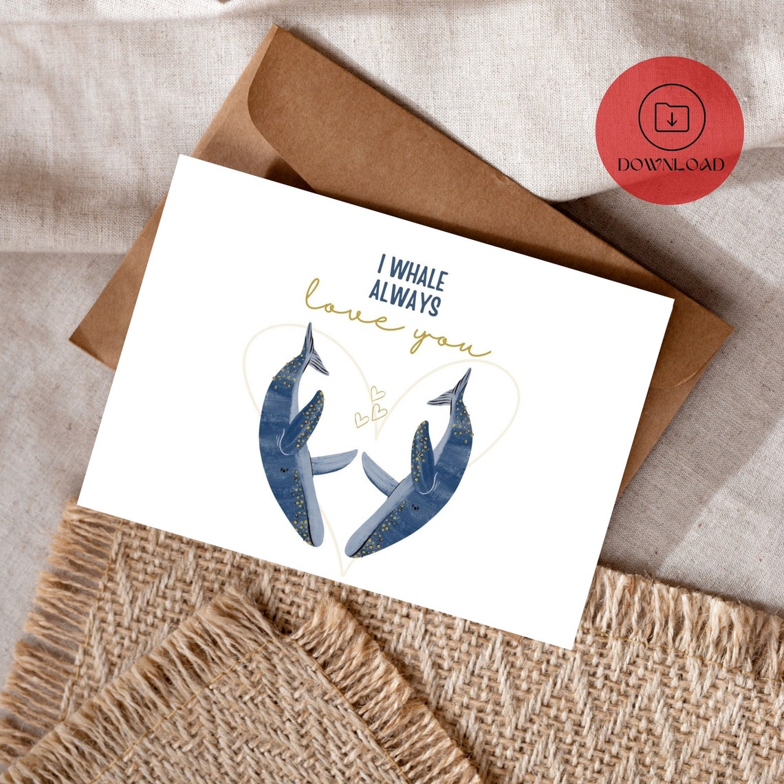 Whale Valentine Card i Whale Always Love You Printable Card-watercolor ...
