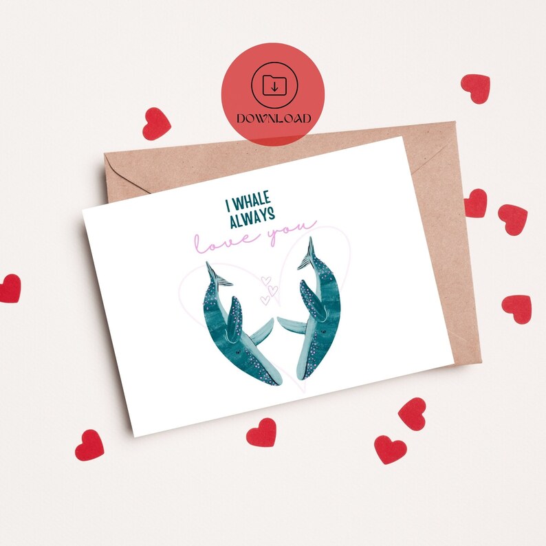 Whale Valentine Card i Whale Always Love Youvalentine's Day Card-whale ...
