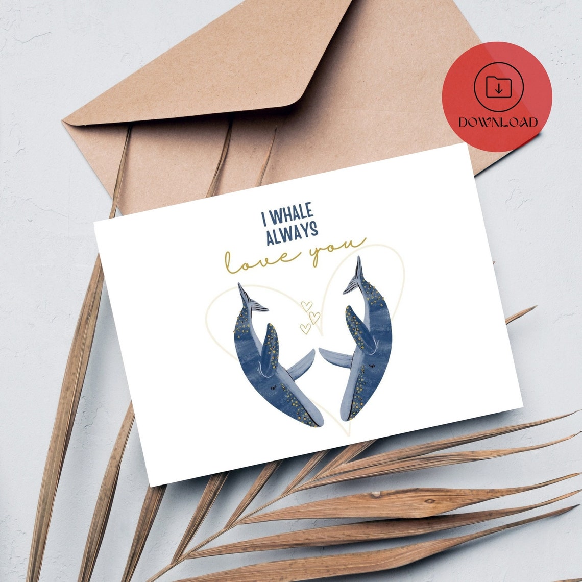 Whale Valentine Card i Whale Always Love You Printable Card-watercolor ...