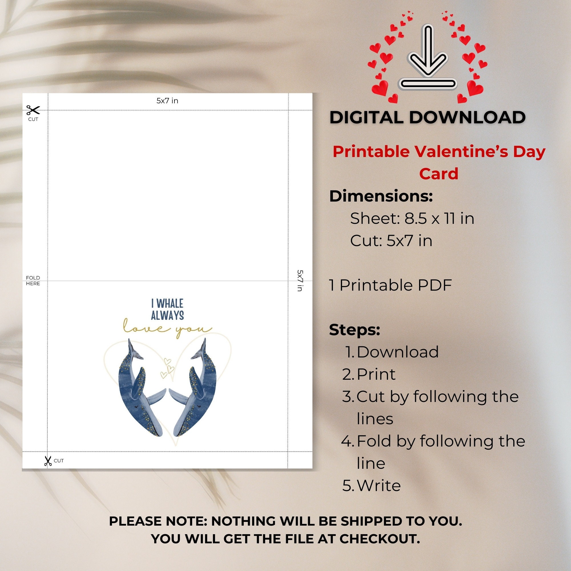 Whale Valentine Card i Whale Always Love You Printable Card-watercolor ...