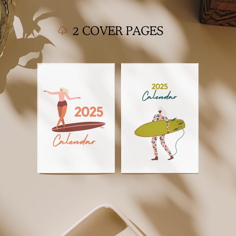 2025 Surfer Girl Printable Calendar | Monthly Planner, Beach Themes ...