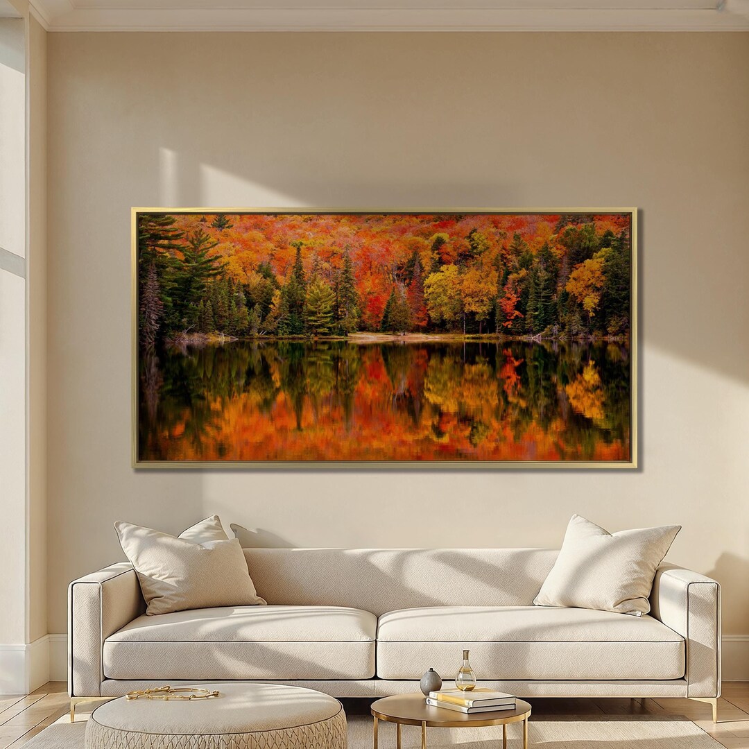 Autumn Forest Lake Canvas Print, Extra Large Fall Landscape Wall Art - Etsy