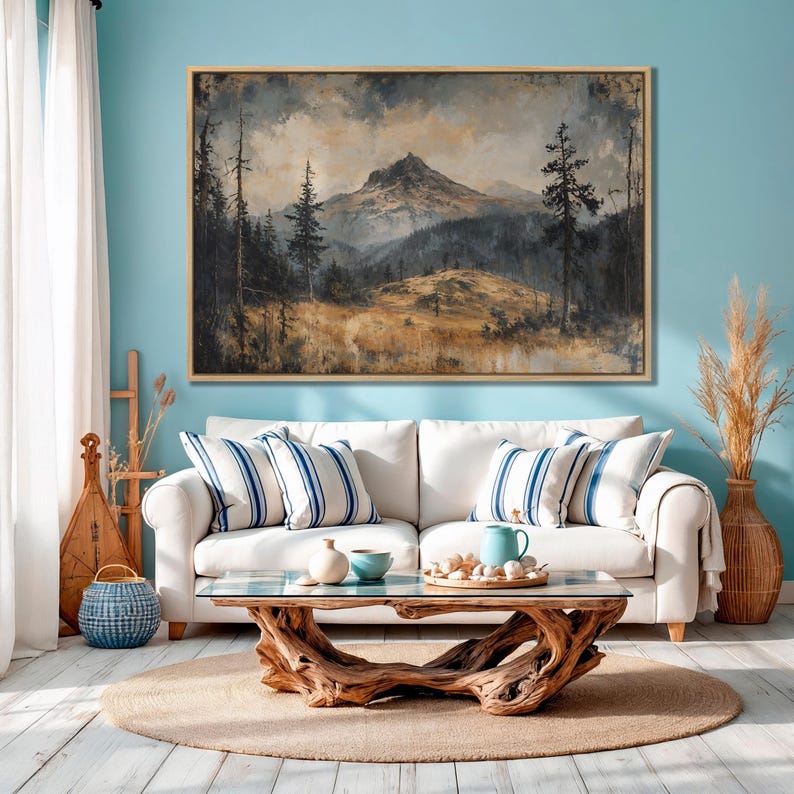 Mountain Wilderness Framed Canvas Print - Nature Landscape Art, Rustic ...