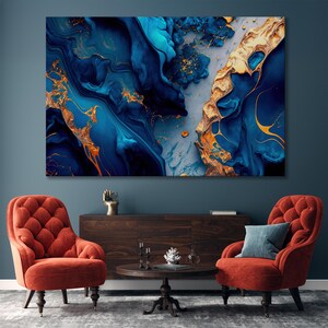 Blue Gold Canvas Wall Art Print Navy Blue Canvas Golden Textured Art ...