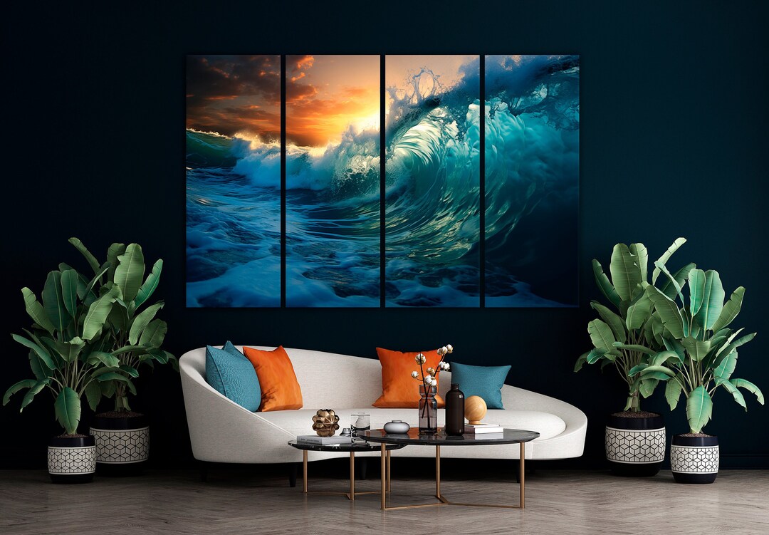 Ocean Wave Canvas Wall Art Sunset Sea Canvas Print Seascape Stormy ...