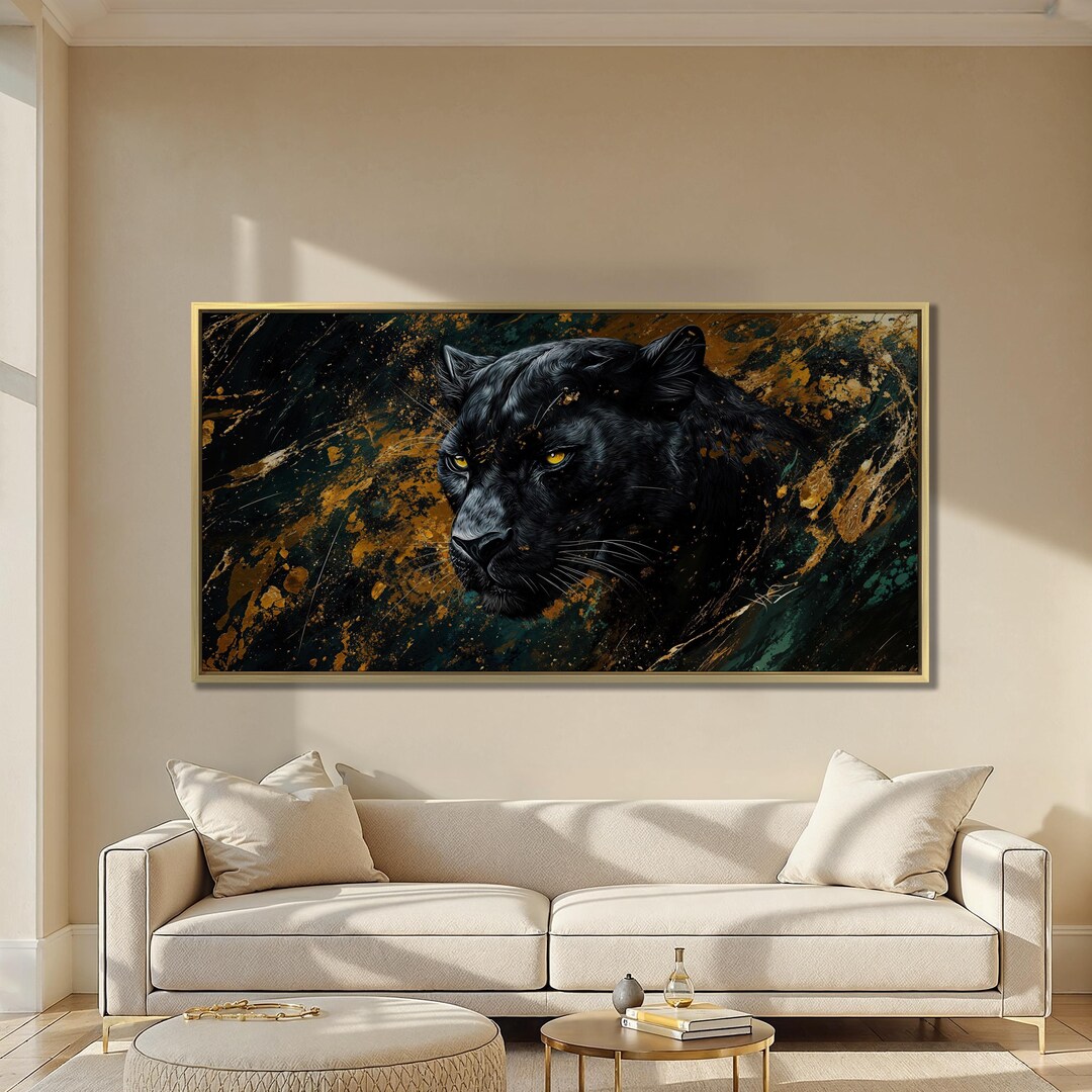 Black Panther Canvas Wall Art Wildlife Painting Print Black and Gold ...