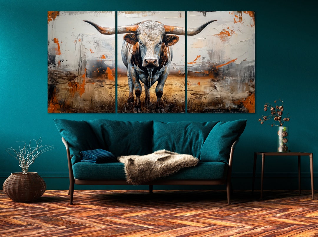 Longhorn Сow Painting Print Abstract Spotted Cows Canvas Wall Art ...