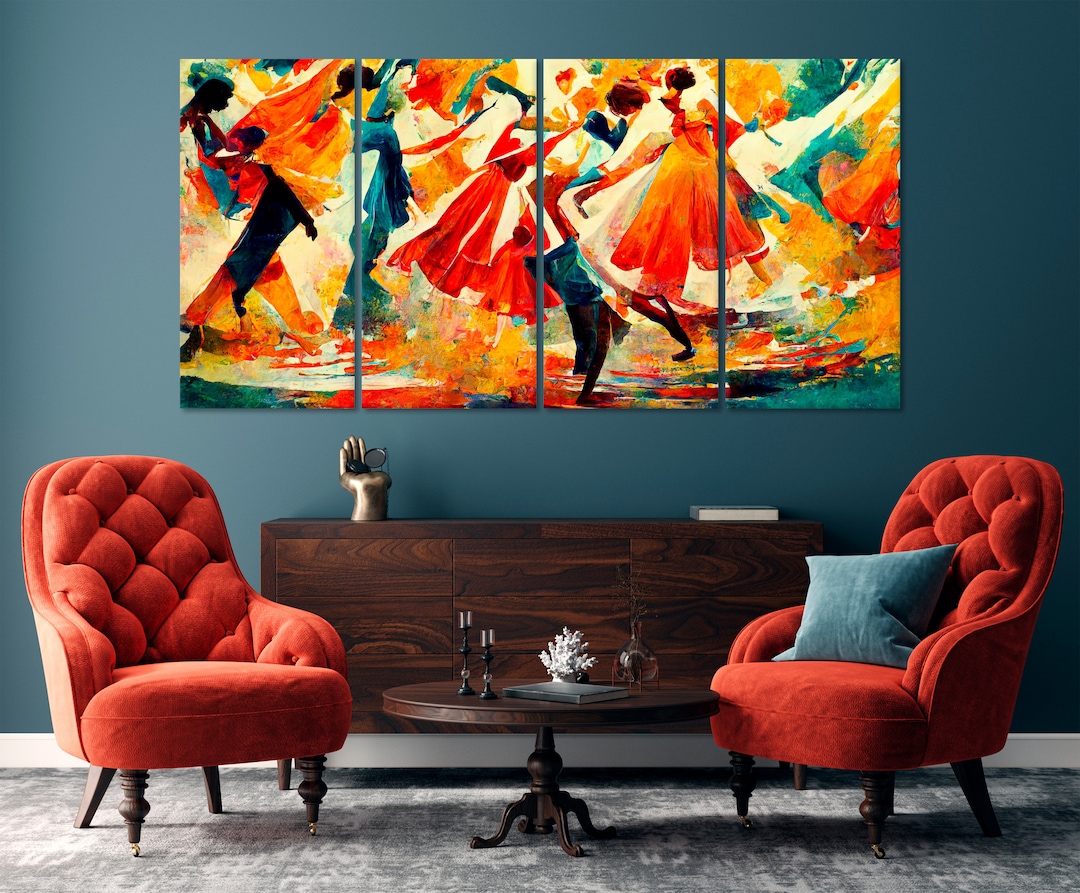Abstract Traditional Dance Poster Colourful Canvas Wall Art Folk Dance ...