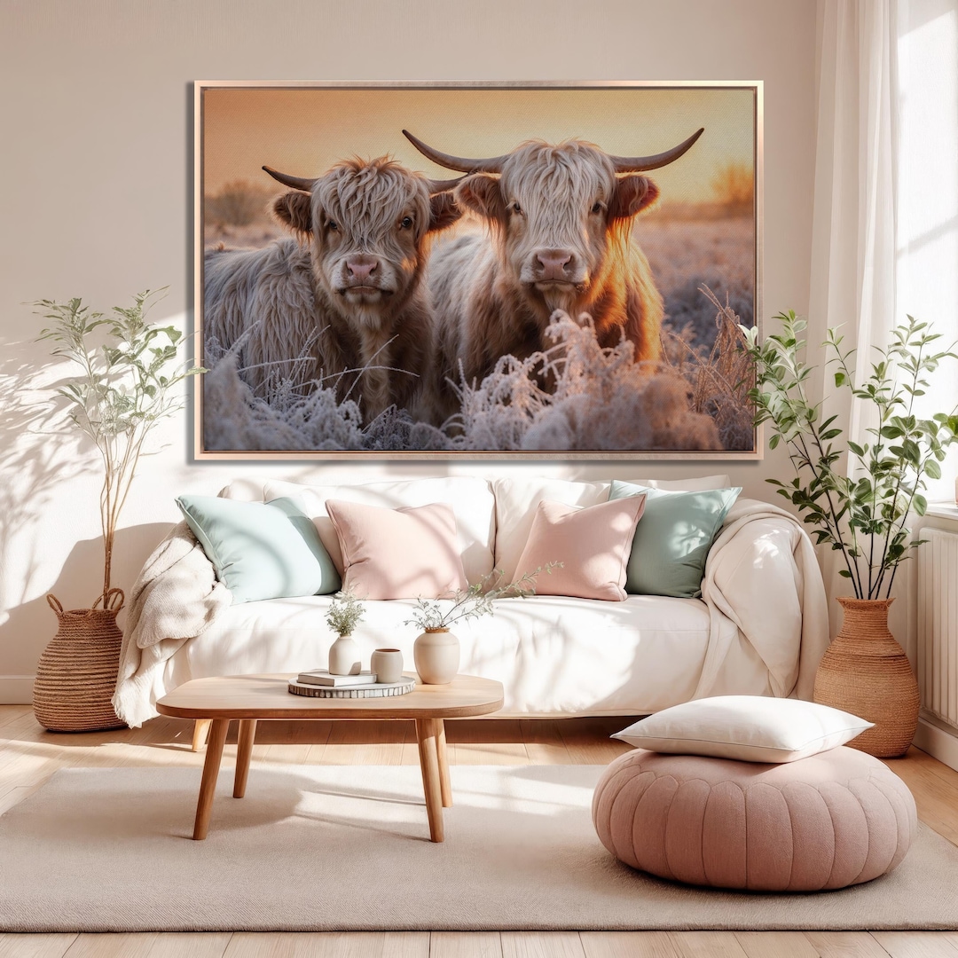 White Scottish Highlanders Wall Art Decor Highland Cow Farmhouse Canvas ...