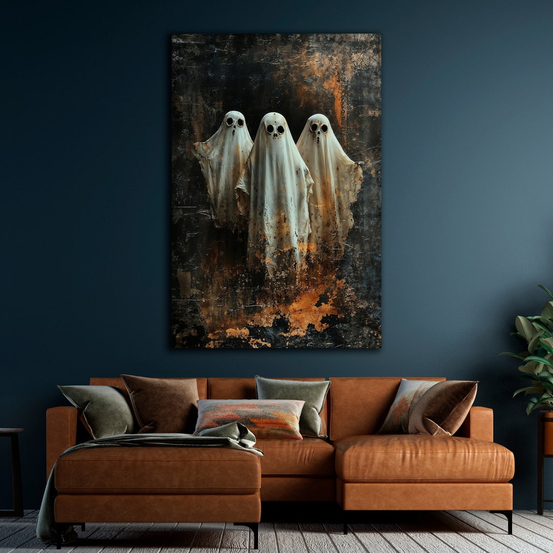 Creepy Trio Ghosts Canvas Wall Art Spooky Halloween Decor Abstract ...