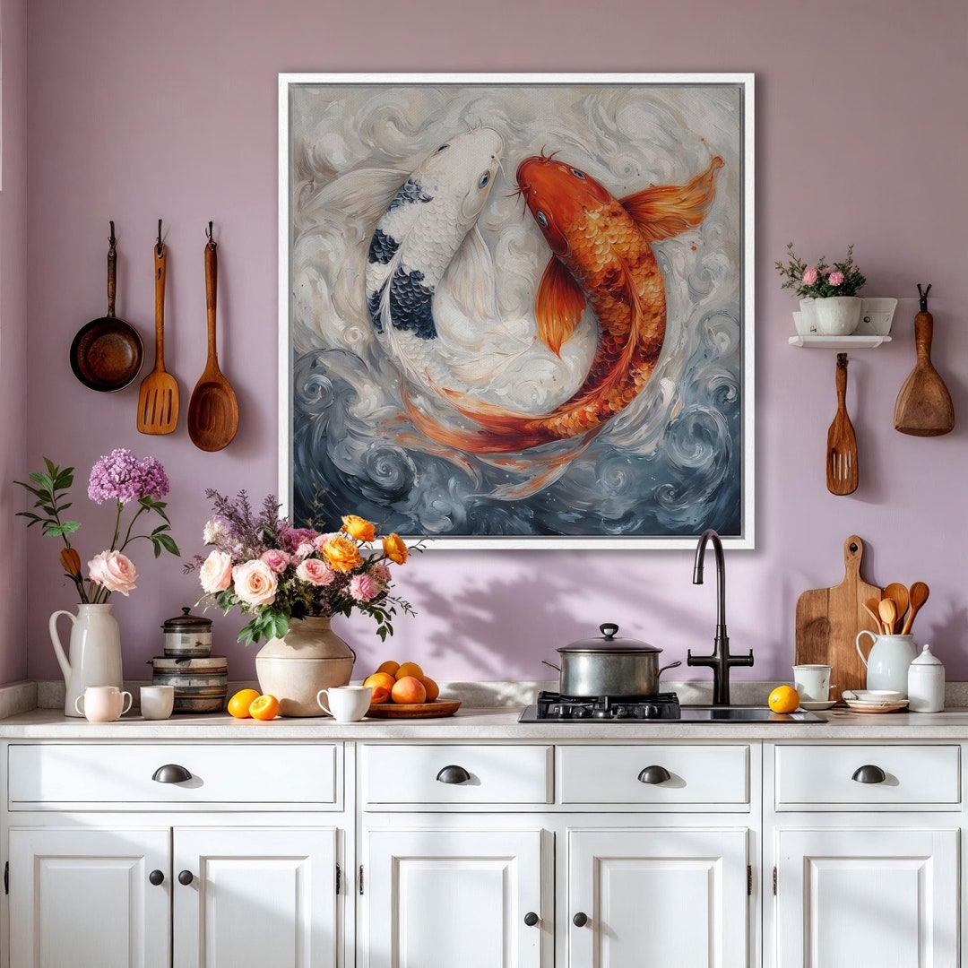 Colorful Koi Fish Canvas Wall Art Abstract Koi Painting Print Serene ...