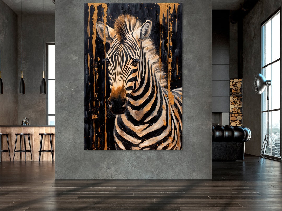 Abstract Gold Zebra on Black Beautiful Texture Background Large Canvas ...