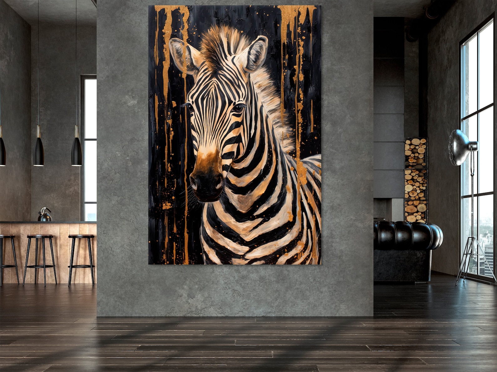 Abstract Gold Zebra on Black Beautiful Texture Background Large Canvas ...