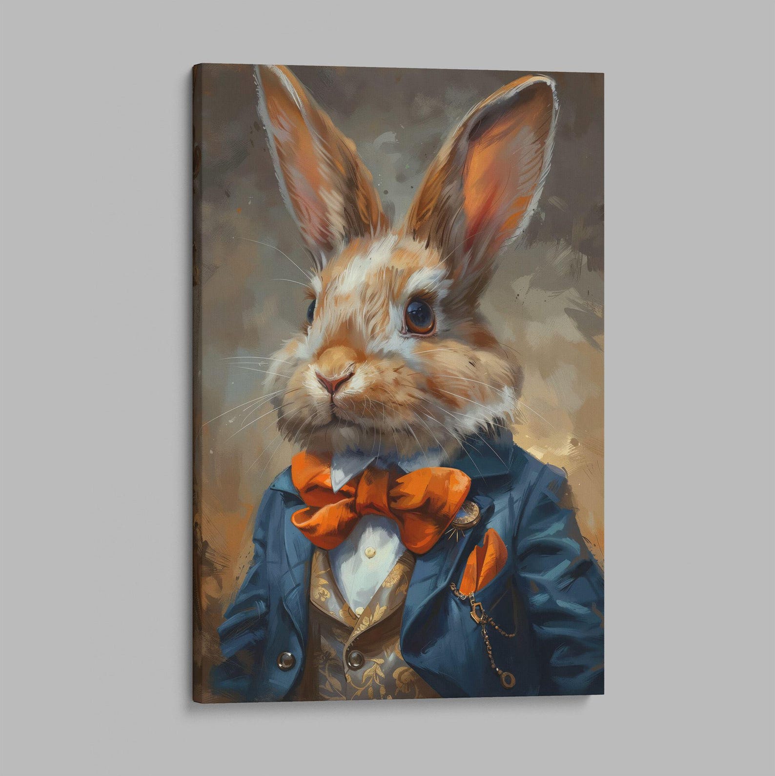 Dapper Rabbit Bowtie Painting Print Canvas Wall Art Easter Bunny Poster ...