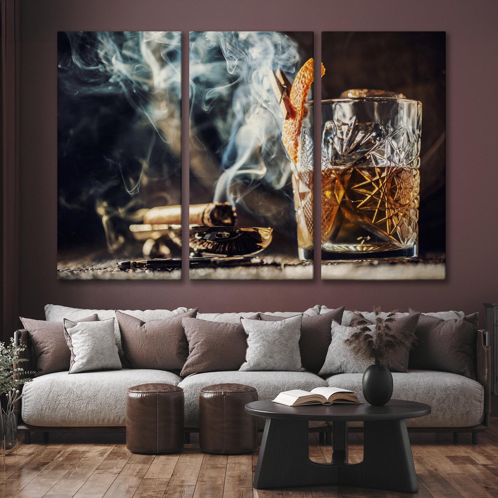 Whiskey and Cigar Canvas Wall Art Alcohol Drink Cigarette Smoke Print ...