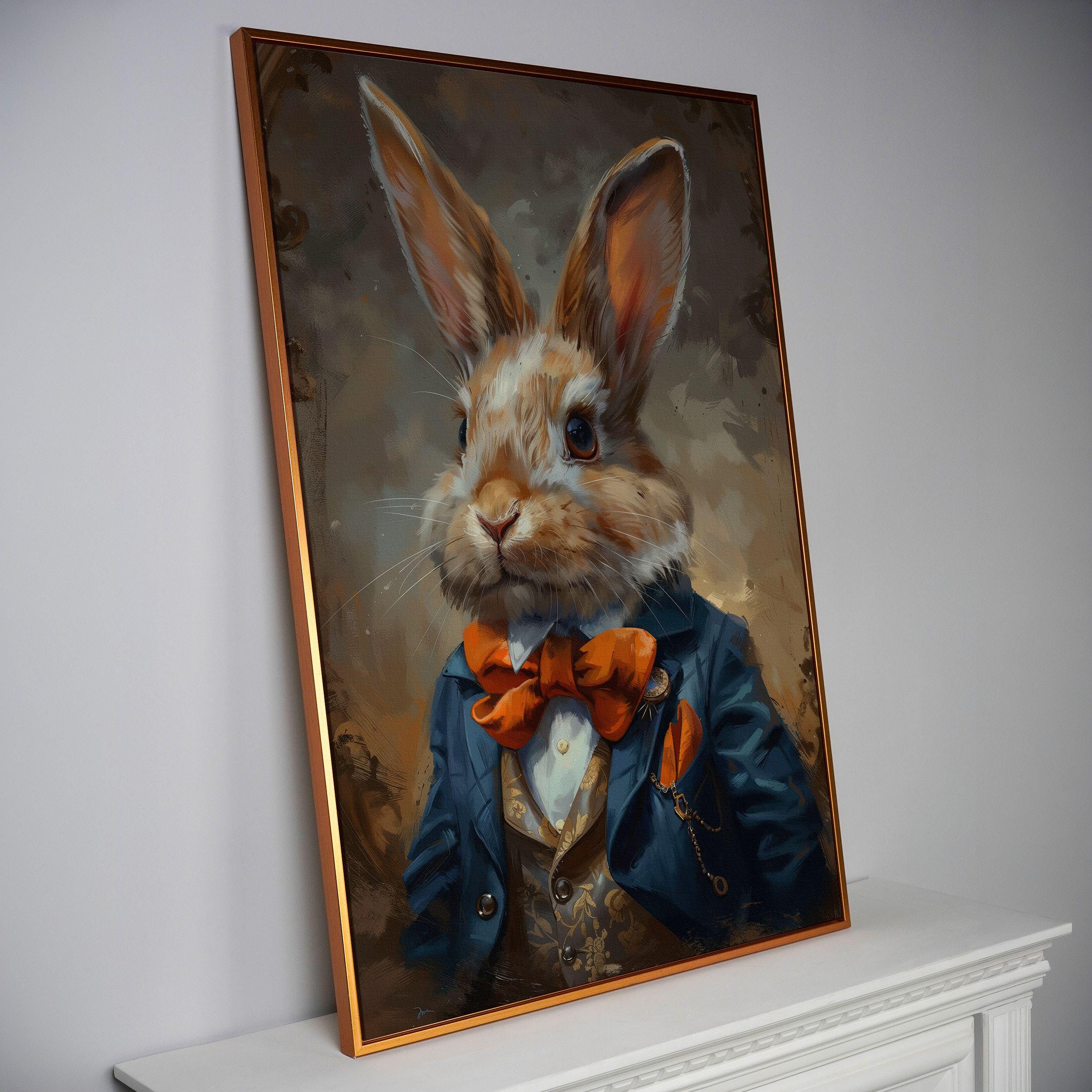 Dapper Rabbit Bowtie Painting Print Canvas Wall Art Easter Bunny Poster ...