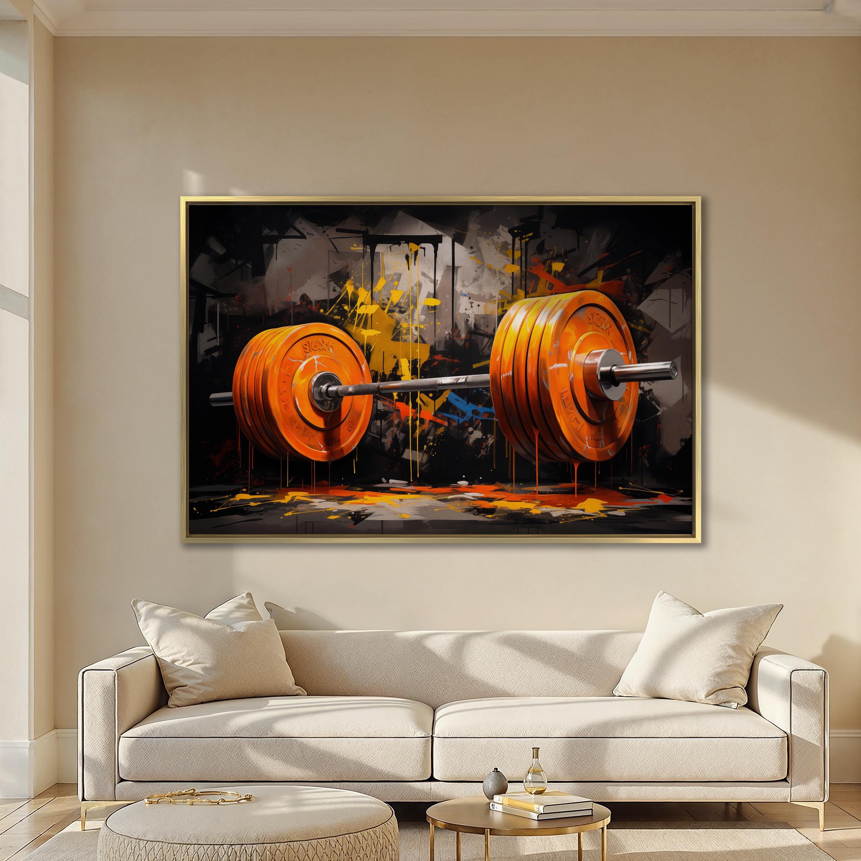 Barbell Painting Print Graffiti Sport Fitness Set Large Canvas Wall Art ...
