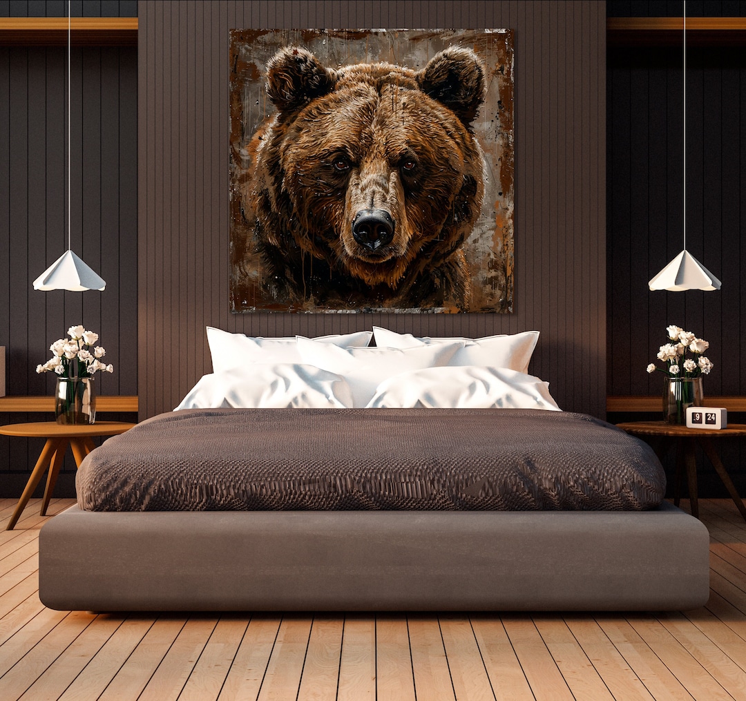 Grizzly Bear Canvas Wall Art Brown Bears Painting Print Abstract Animal ...