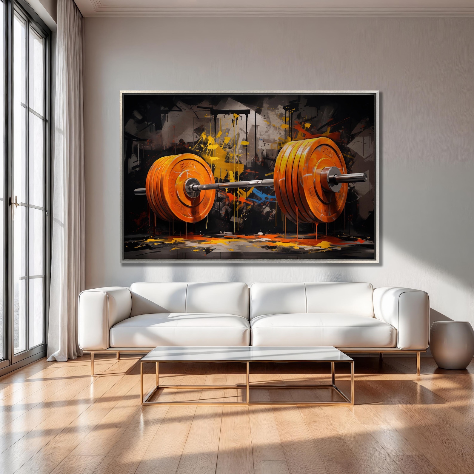 Barbell Painting Print Graffiti Sport Fitness Set Large Canvas Wall Art ...