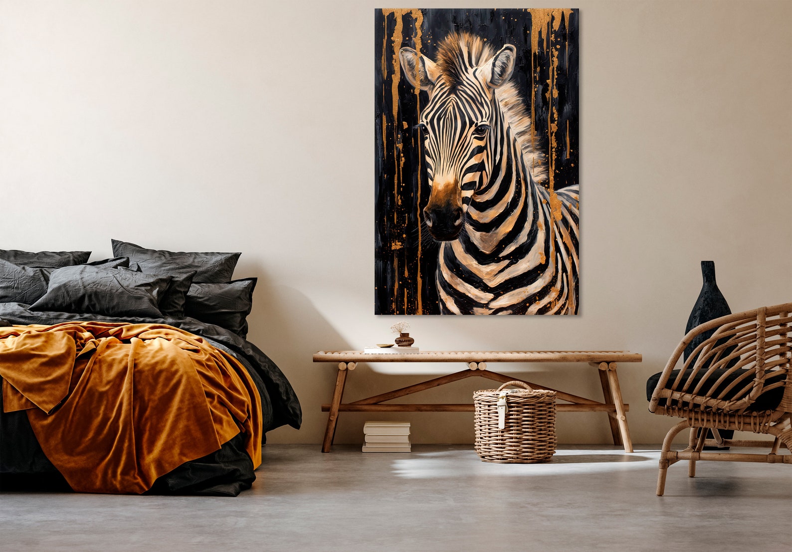 Abstract Gold Zebra on Black Beautiful Texture Background Large Canvas ...