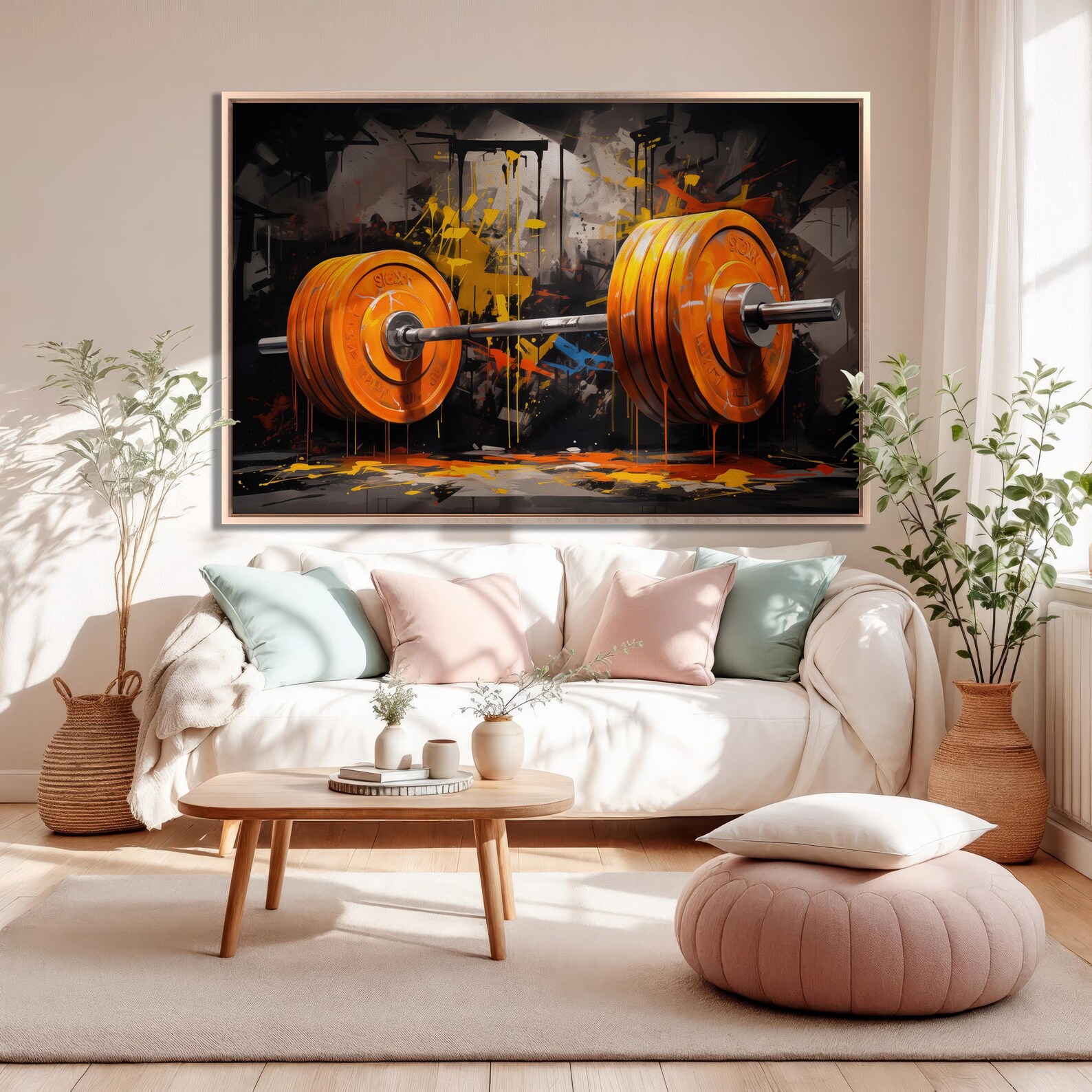 Barbell Painting Print Graffiti Sport Fitness Set Large Canvas Wall Art ...