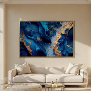 Blue Gold Canvas Wall Art Print Navy Blue Canvas Golden Textured Art ...
