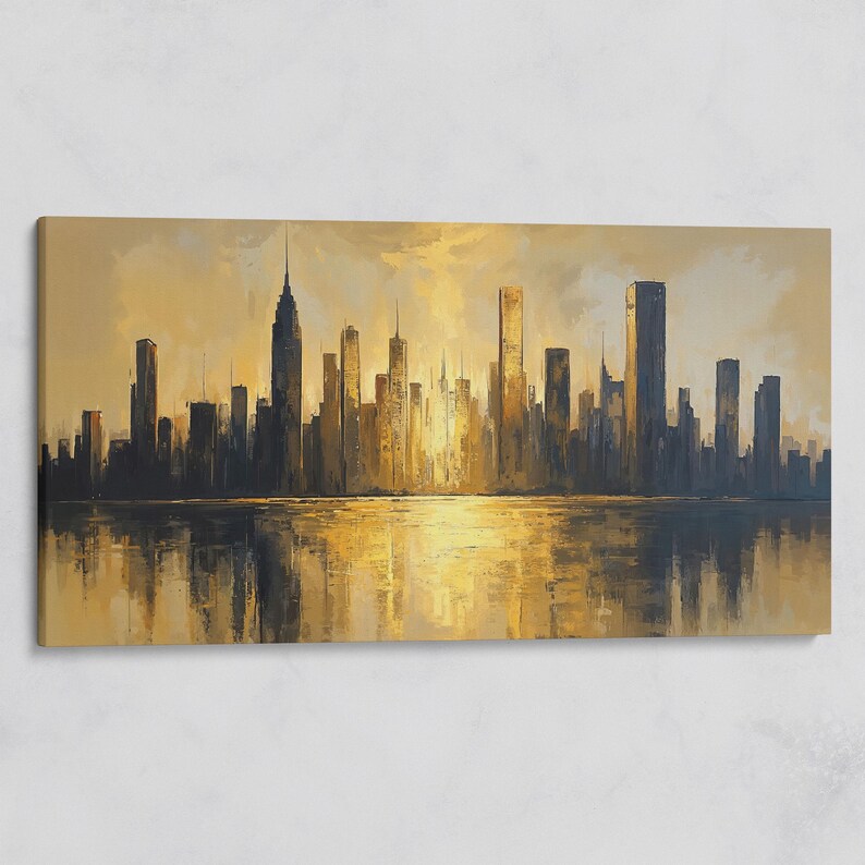 Golden Cityscape Canvas Print: Abstract Skyline, Urban Wall Art - Etsy