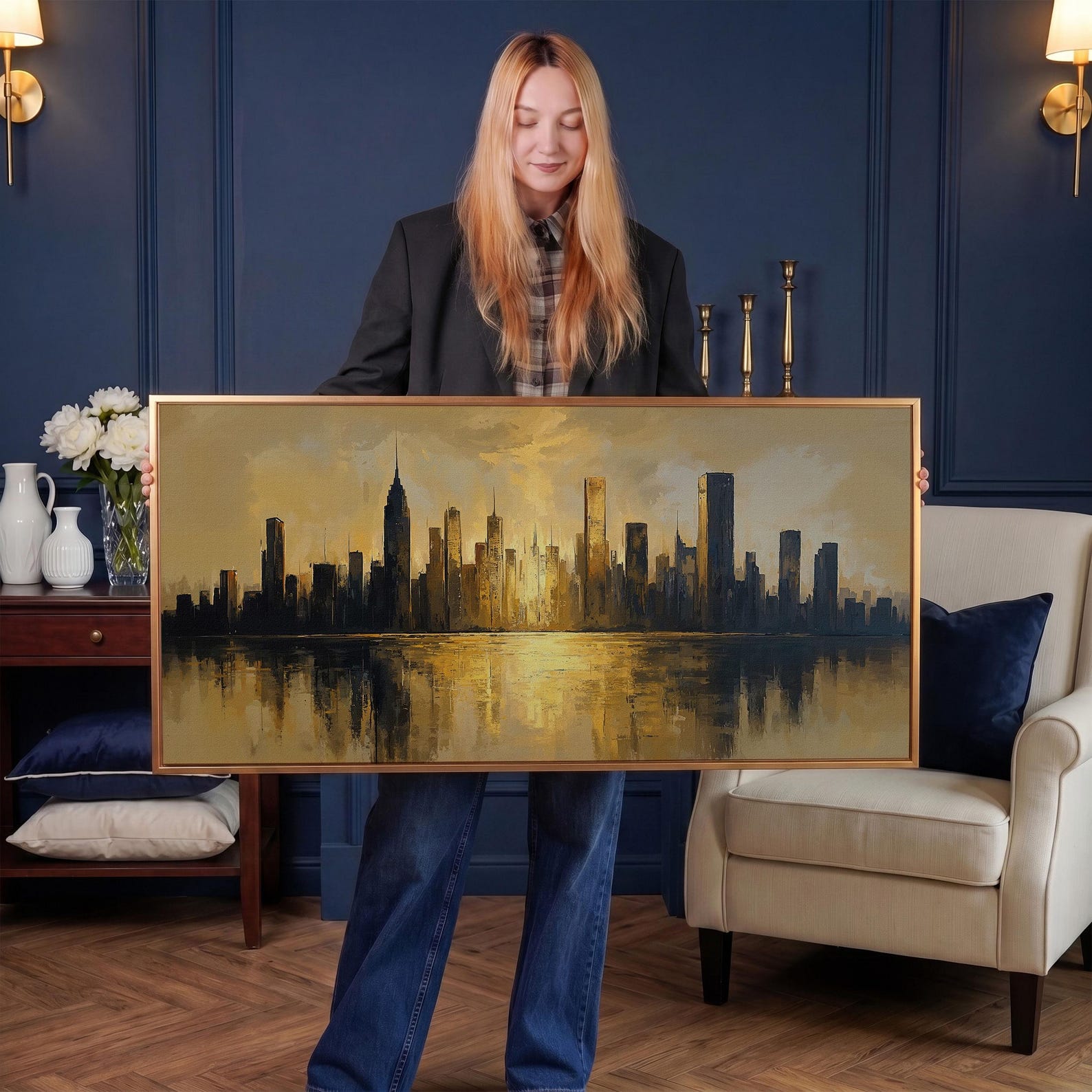 Golden Cityscape Canvas Print: Abstract Skyline, Urban Wall Art - Etsy