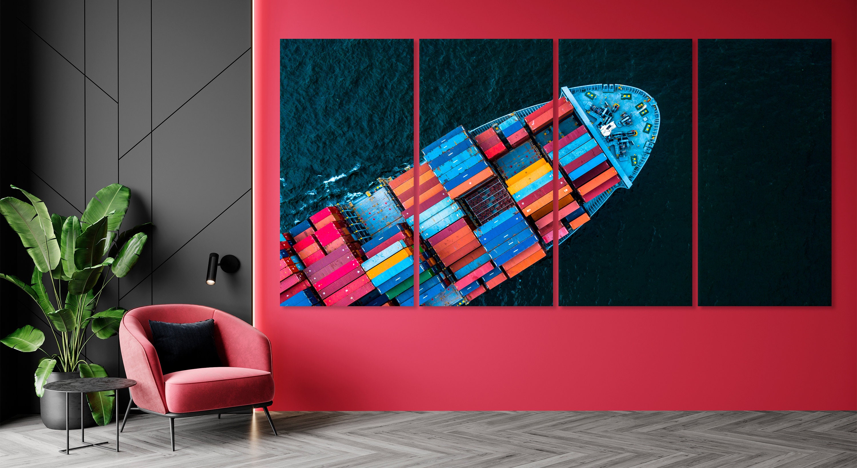 Aerial View Container Cargo Ship Canvas Wall Art Nautical Logistic ...