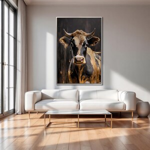 Beautiful Gold Cow Canvas Print Сattle Painting Large Canvas Wall Art ...