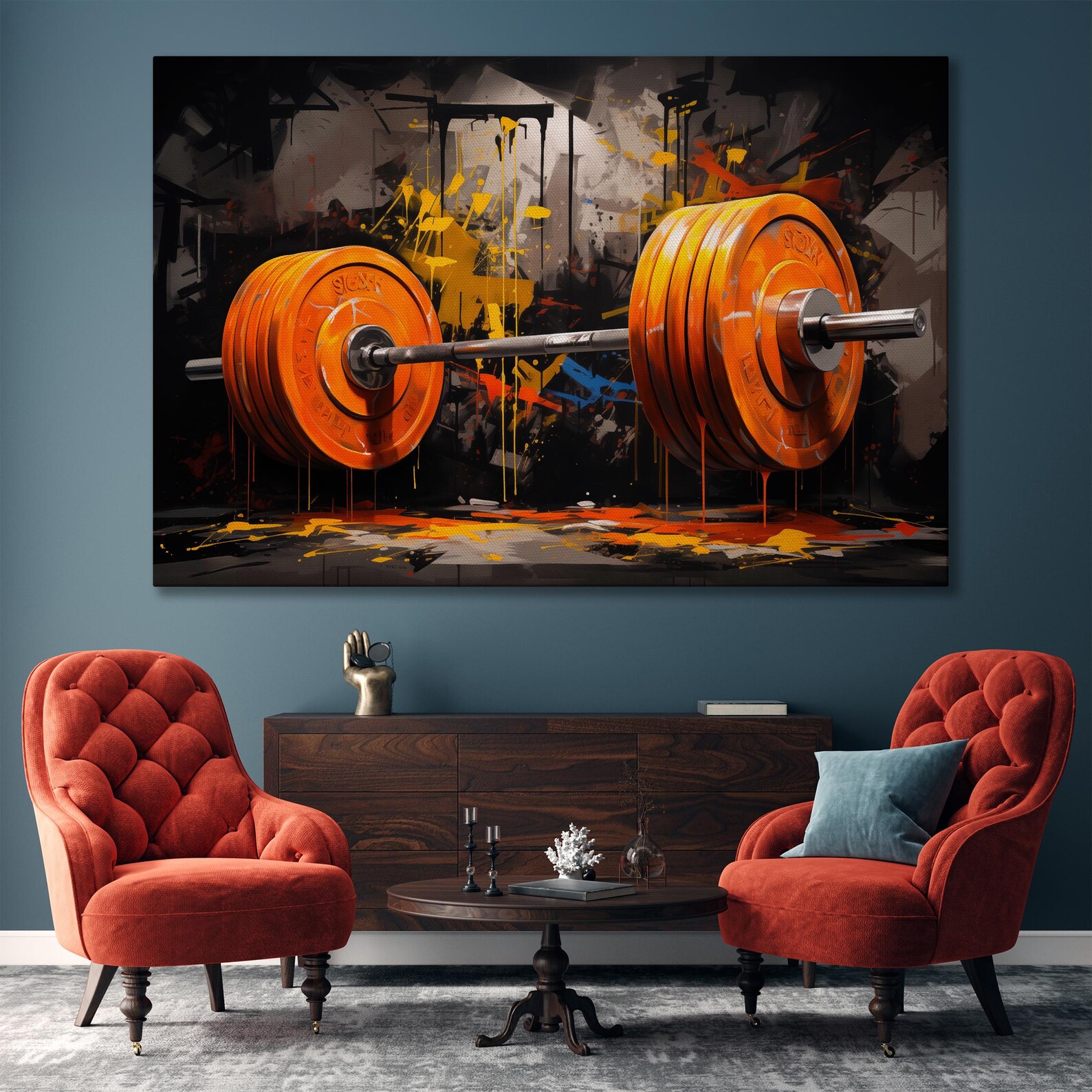 Barbell Painting Print Graffiti Sport Fitness Set Large Canvas Wall Art ...