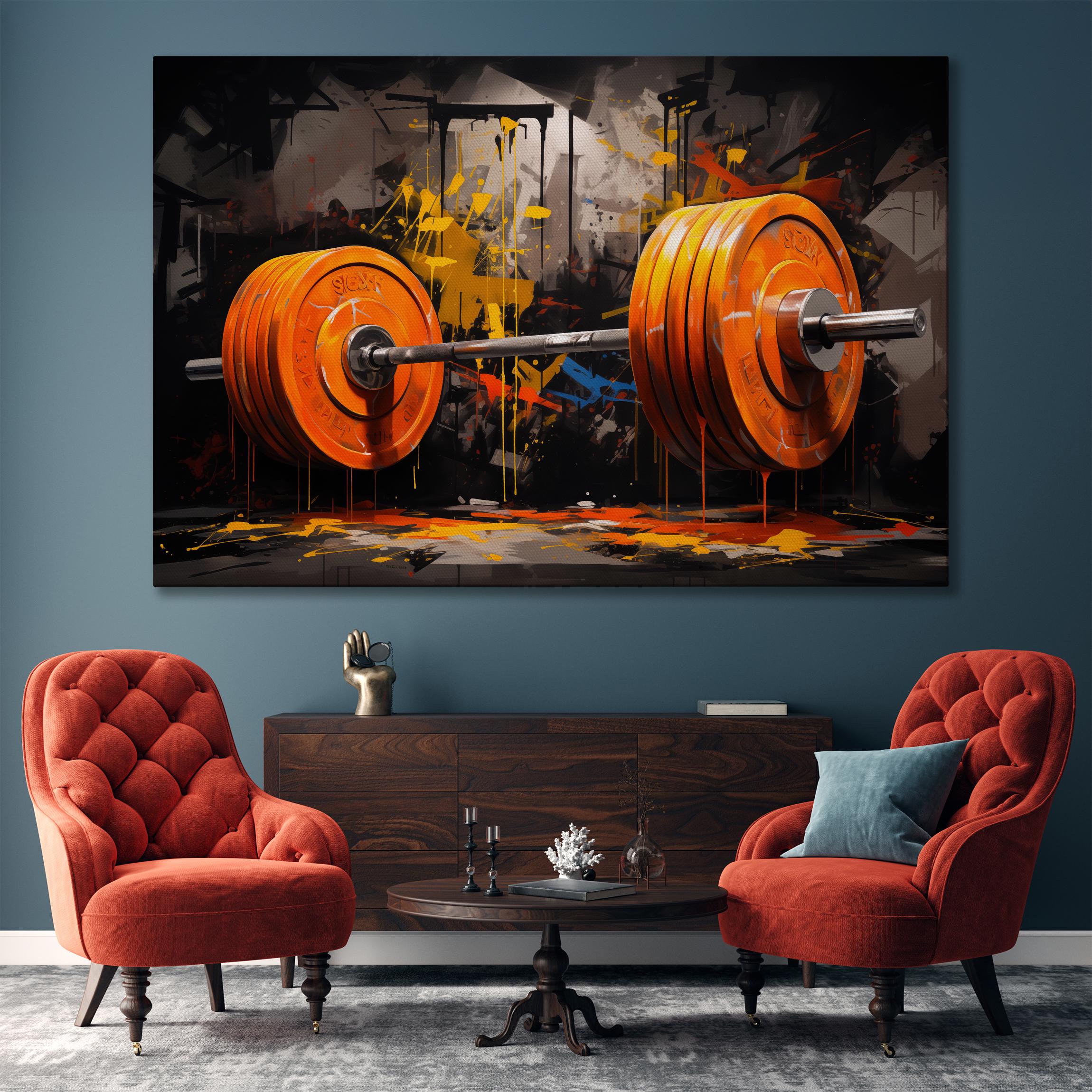 Barbell Painting Print Graffiti Sport Fitness Set Large Canvas Wall Art ...