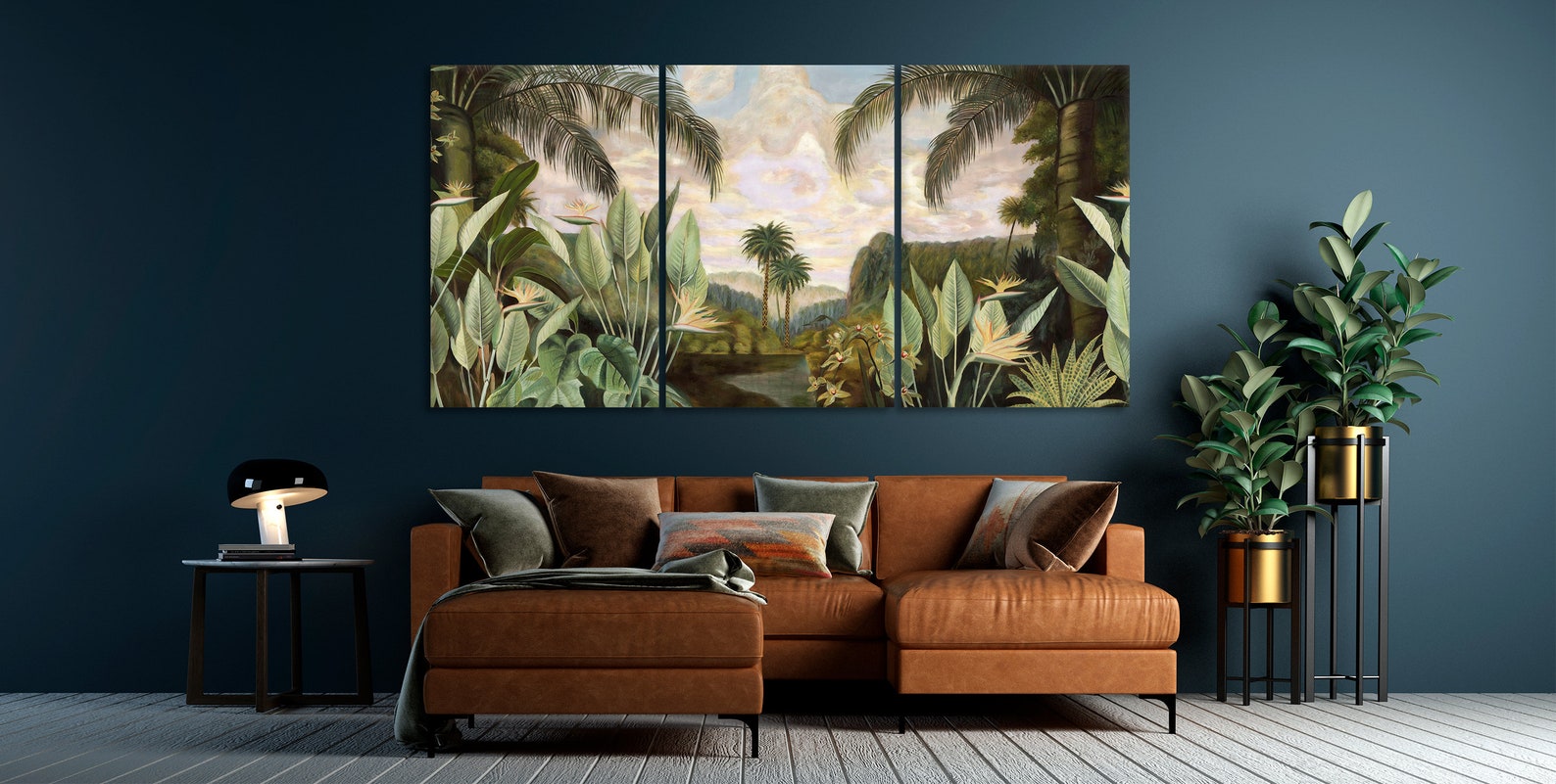 Vibrant Tropical Jungle Painting Print With Banana Leaves Canvas Wall ...
