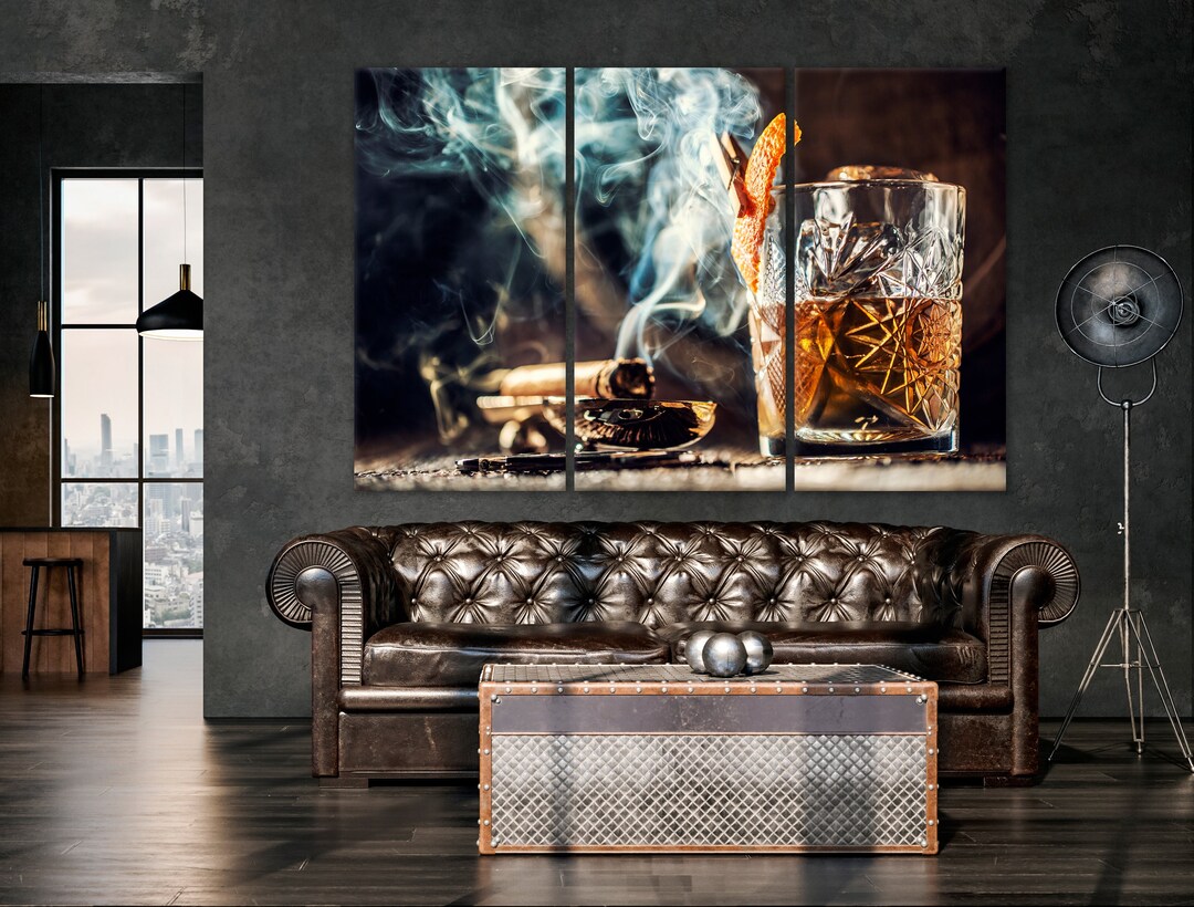 Whiskey and Cigar Canvas Wall Art Alcohol Drink Cigarette Smoke Print ...
