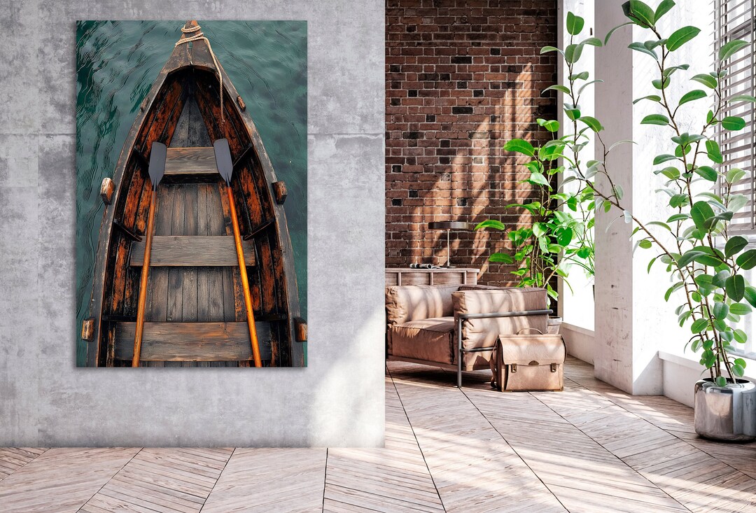 Vintage Wooden Rowboat Canvas Wall Art Nautical Vessel Print Rustic ...