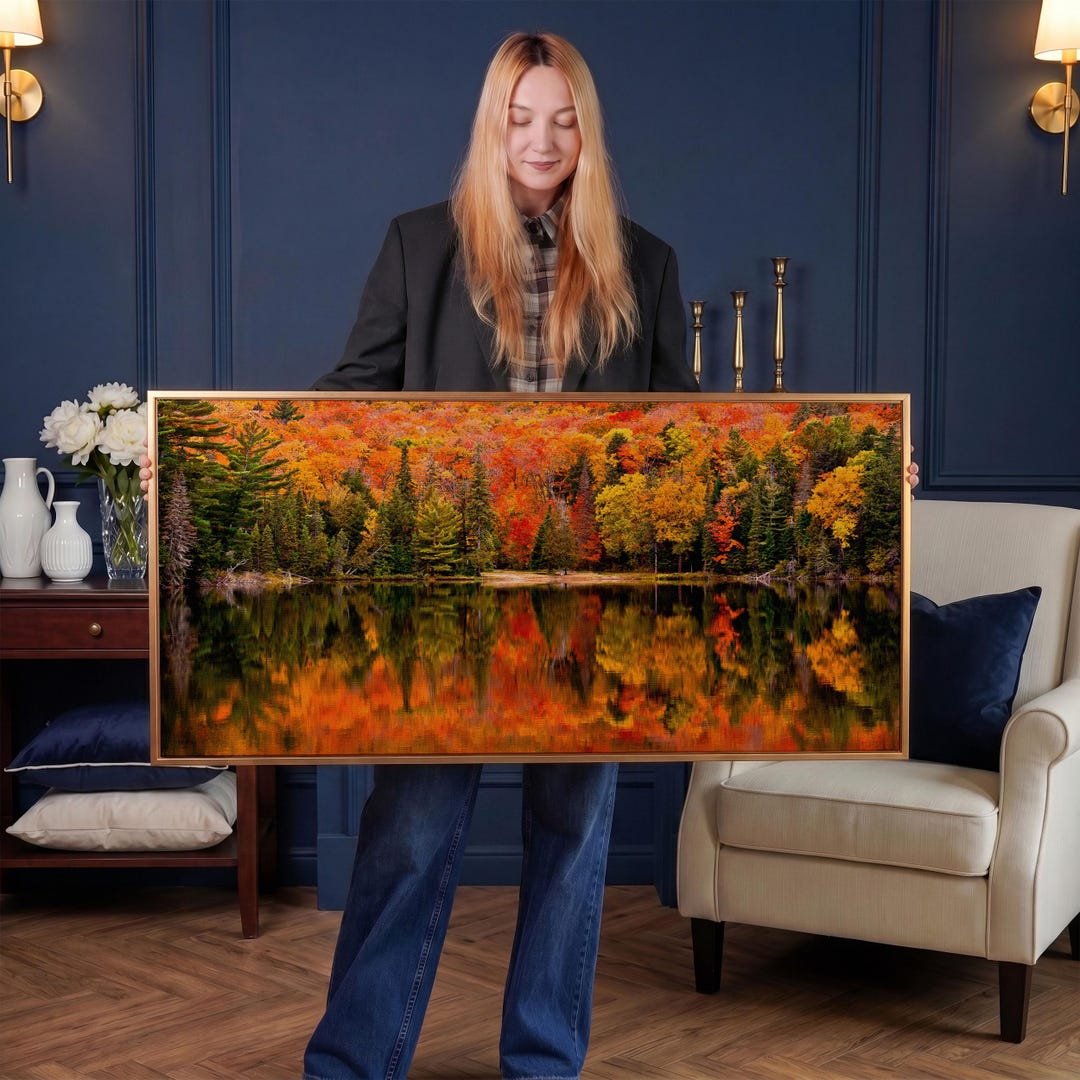 Autumn Forest Lake Canvas Print, Extra Large Fall Landscape Wall Art - Etsy