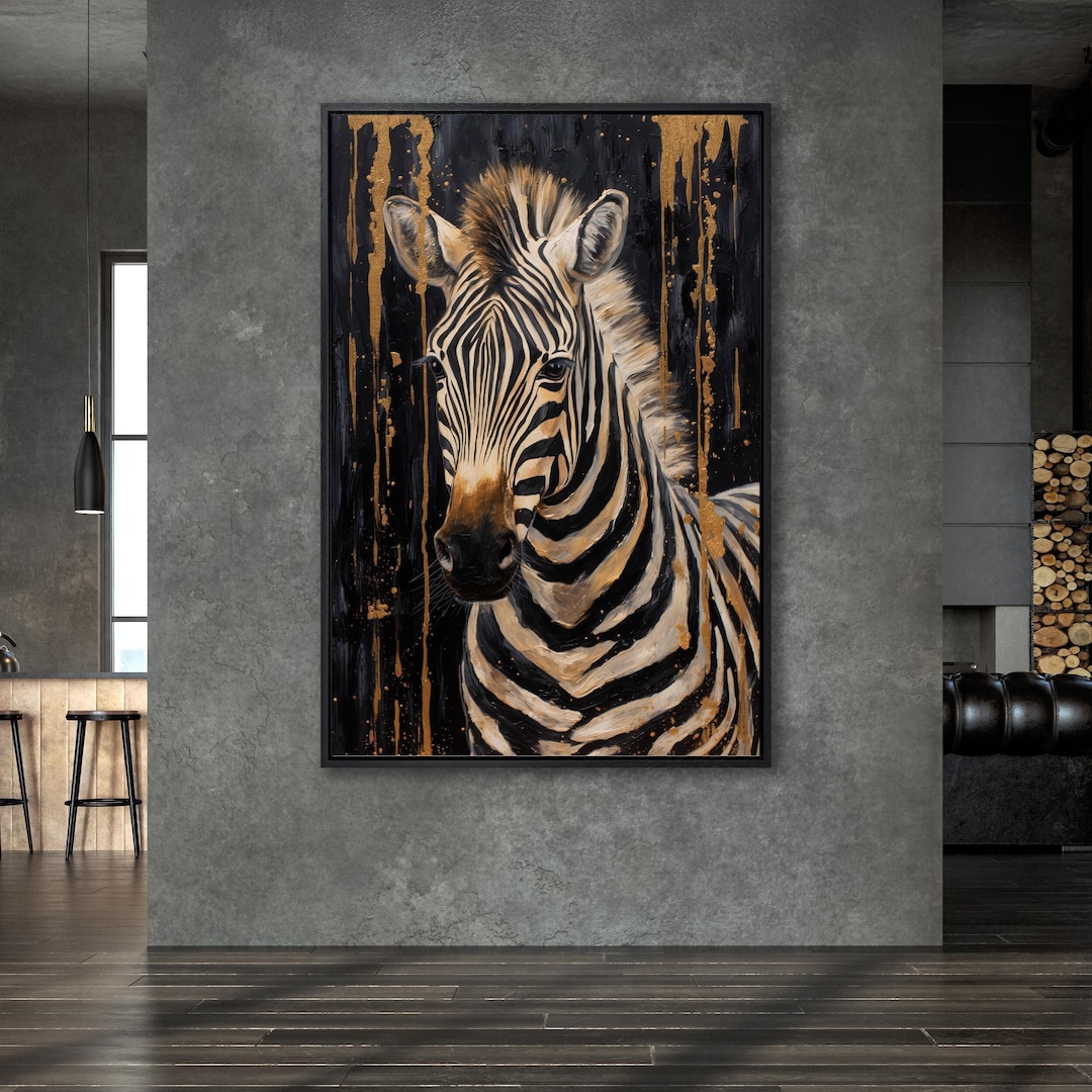 Abstract Gold Zebra on Black Beautiful Texture Background Large Canvas ...