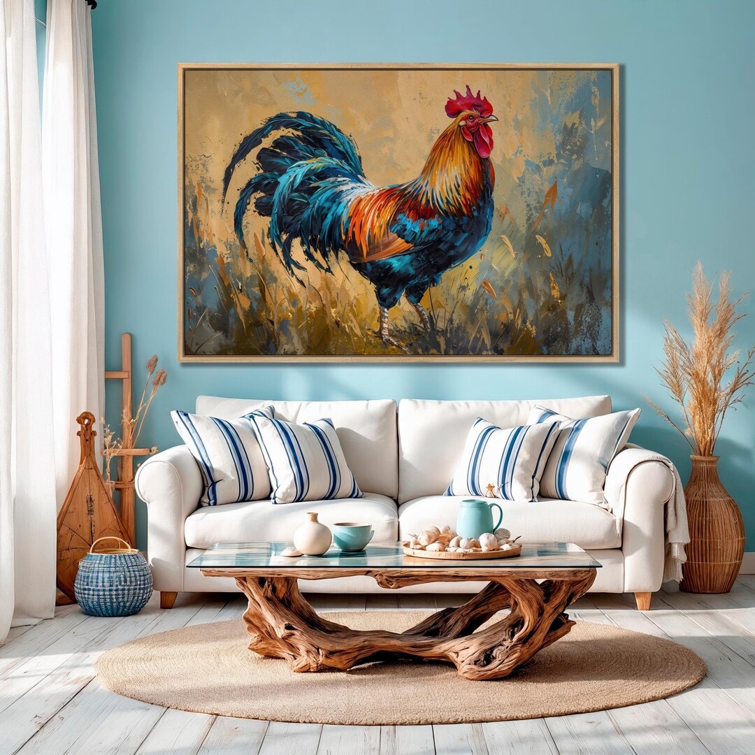 Vibrant Rooster Painting Print Canvas Wall Art Bird Farmhouse Canvas ...