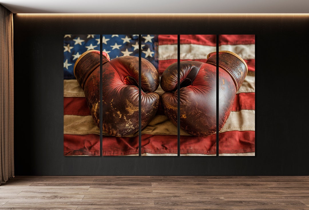 Vintage American Flag Boxing Gloves Canvas Wall Art Leather Sports ...