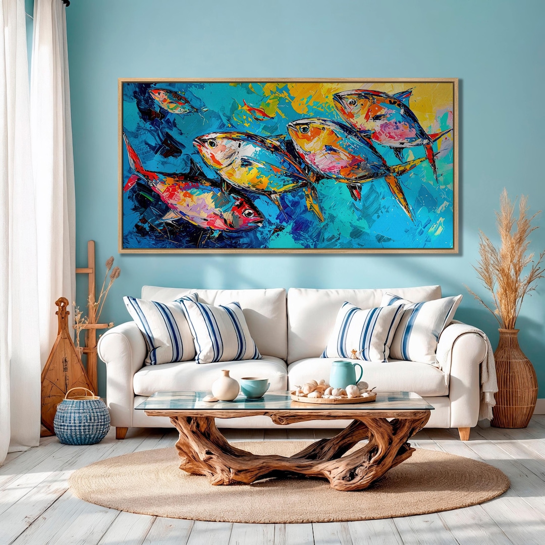 Vibrant Fish Painting Print, Abstract Colorful Ocean Canvas Wall Art - Etsy