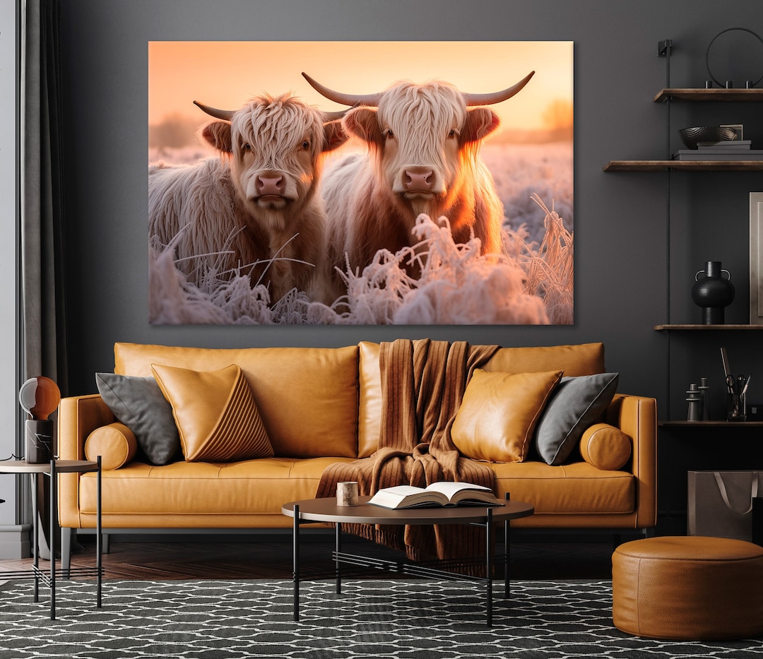 White Scottish Highlanders Wall Art Decor Highland Cow Farmhouse Canvas ...