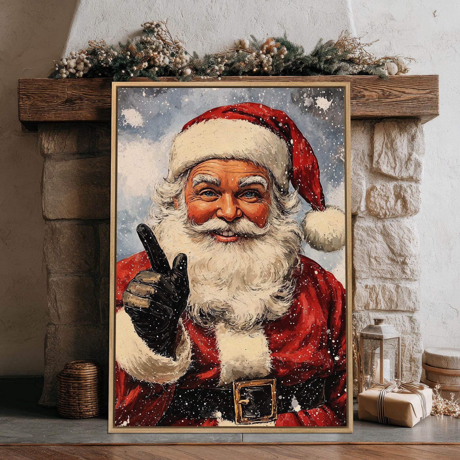 Whimsical Santa Claus Portrait Canvas Wall Art Vintage Santa Painting ...
