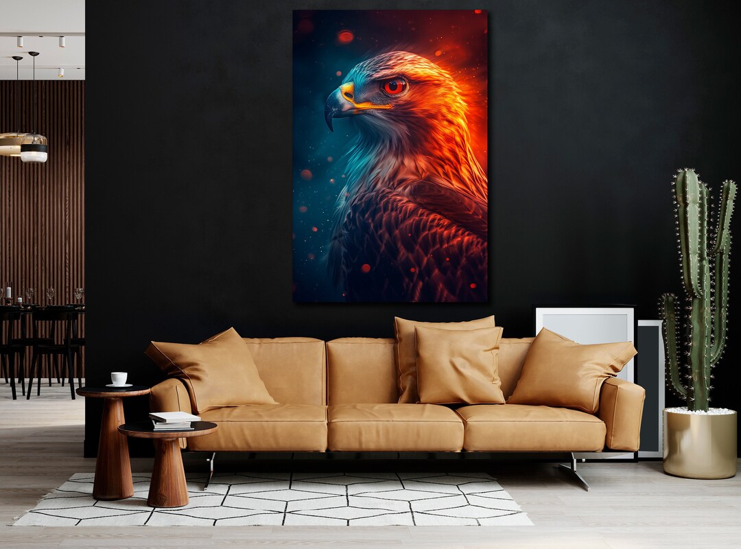 Colorful Hawk Head Painting Print Bird of Prey Canvas Wall Art Animal ...