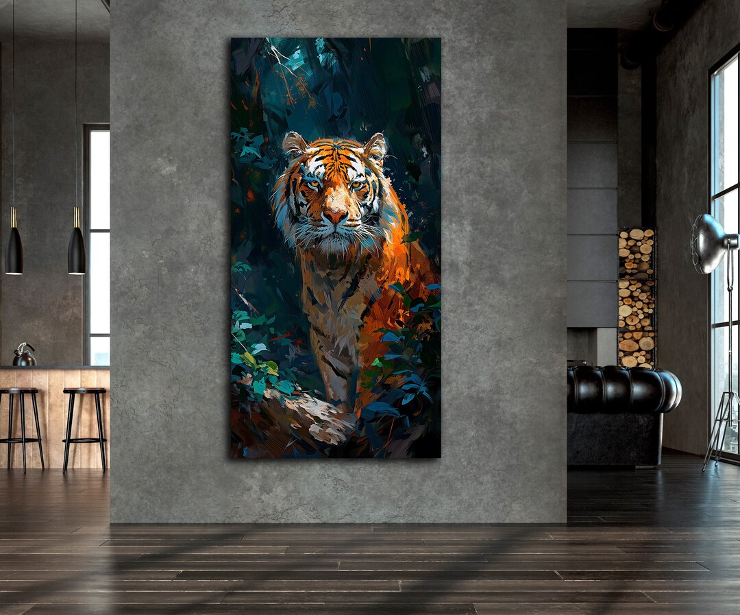 Undaunted Tiger in the Jungle Wall Art Decor Wild Cat Painting Print ...