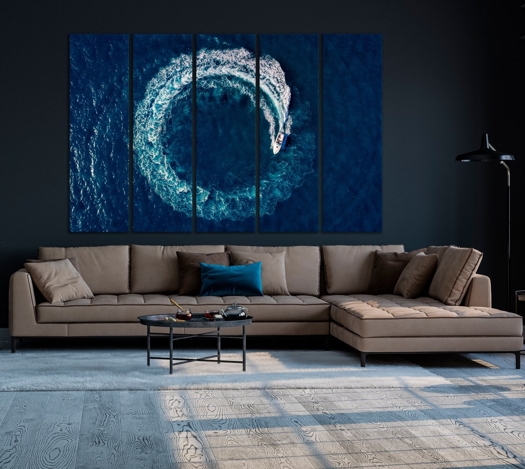 Ocean Aerial View Canvas Wall Art Boat Loop on the Sea Print Luxury ...