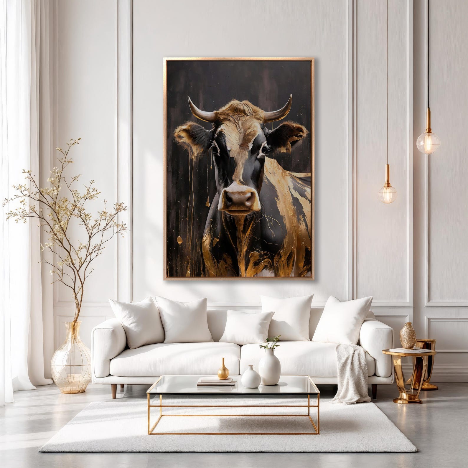 Beautiful Gold Cow Canvas Print Сattle Painting Large Canvas Wall Art ...