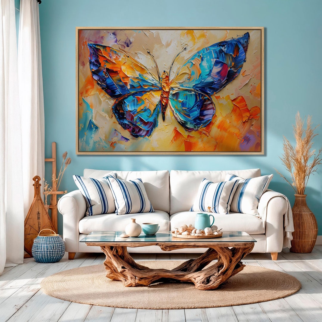 Butterfly Oil Painting Print Textured Colorful Wings Large Canvas Wall ...