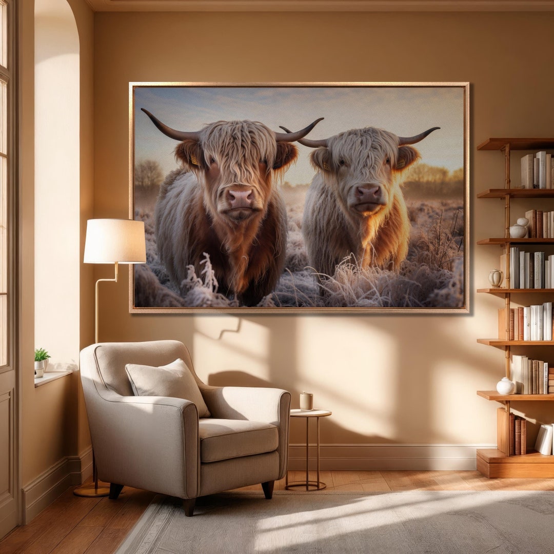 Highland Cow Large Canvas Wall Art Cute Big Horns Cattle Wall Art Decor ...