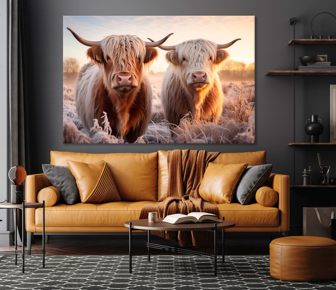 Highland Cow Large Canvas Wall Art Cute Big Horns Cattle Wall Art Decor ...