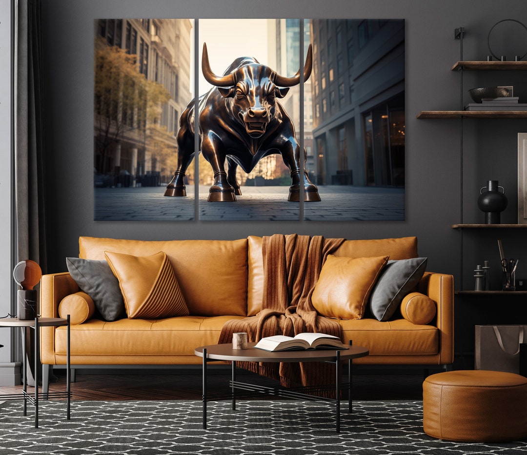 Charging Bull Statue Canvas Wall Art Street Art Financial Bull Wall Art ...